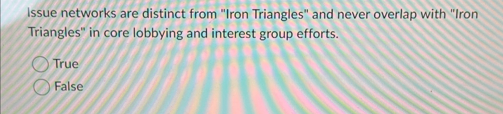 Solved Issue networks are distinct from "Iron Triangles" and | Chegg.com