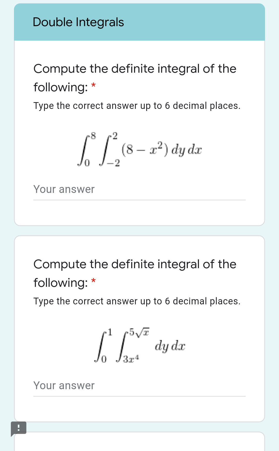 Solved Double Integrals Compute the definite integral of the | Chegg.com
