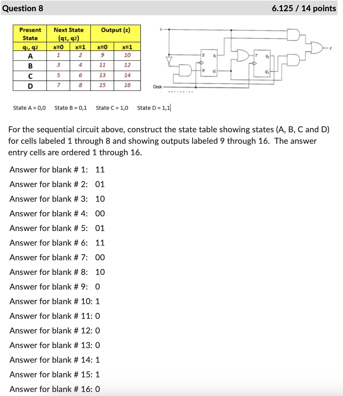 Solved Question 8 ﻿State \( ﻿A=0,0 \quad \) ﻿State \( | Chegg.com