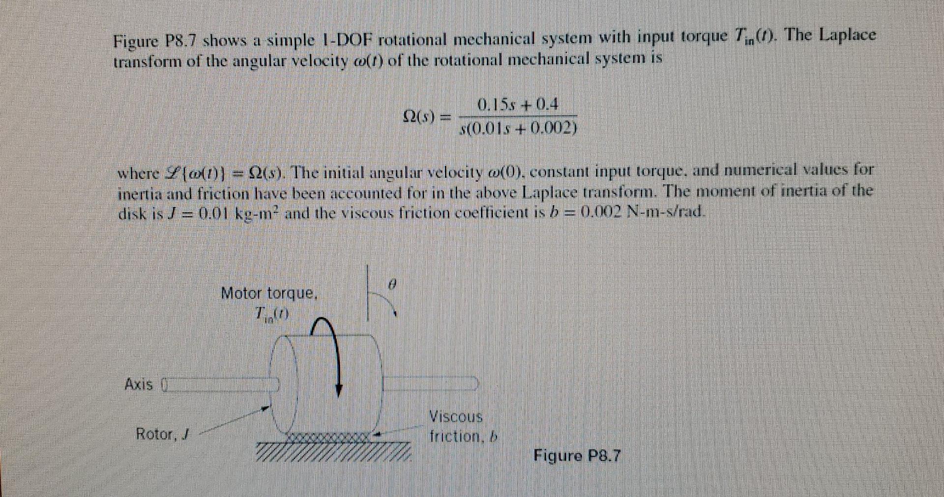 Figure P8.7 shows a simple I-DOF rotational | Chegg.com