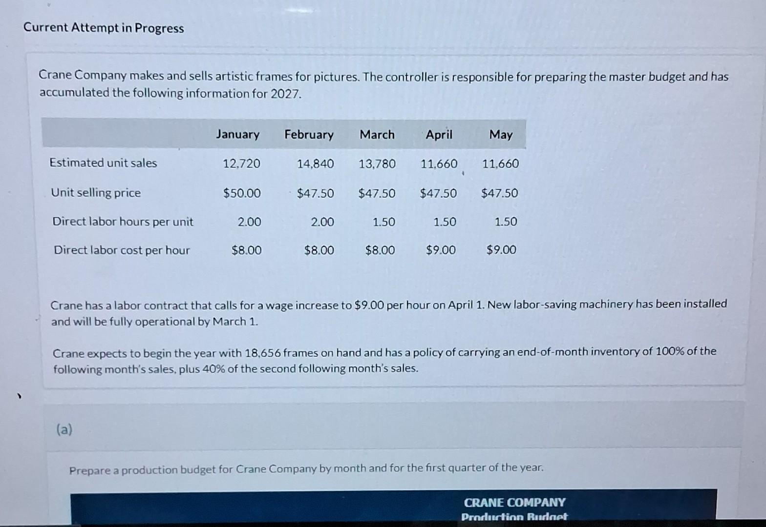 Solved Current Attempt in Progress Crane Company makes and | Chegg.com