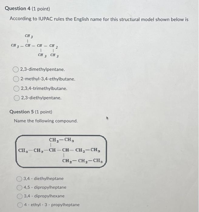 Solved According to IUPAC rules the English name for this | Chegg.com