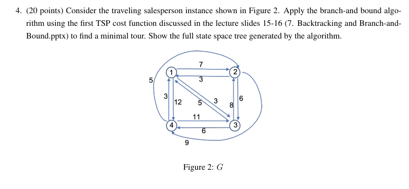 Solved 4. (20 points) Consider the traveling salesperson | Chegg.com Solved 4. (20 points) Consider the traveling salesperson | Chegg.com