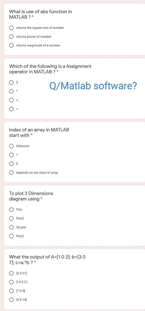 Solved What is use of abs function in MATLAB ?* O returns | Chegg.com