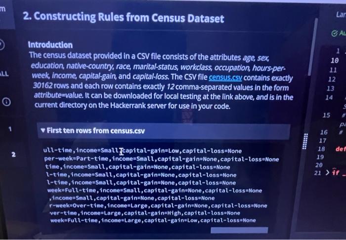 Solved 2. Constructing Rules from Census Dataset | Chegg.com