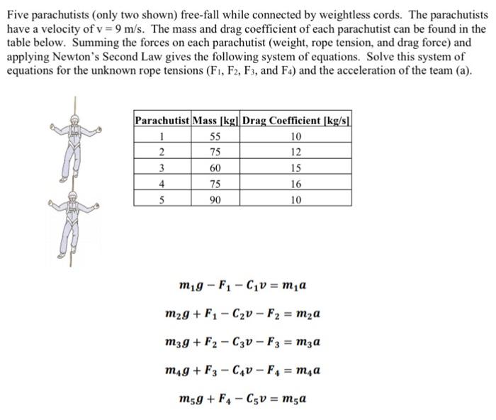 Solved Five parachutists (only two shown) free-fall while | Chegg.com