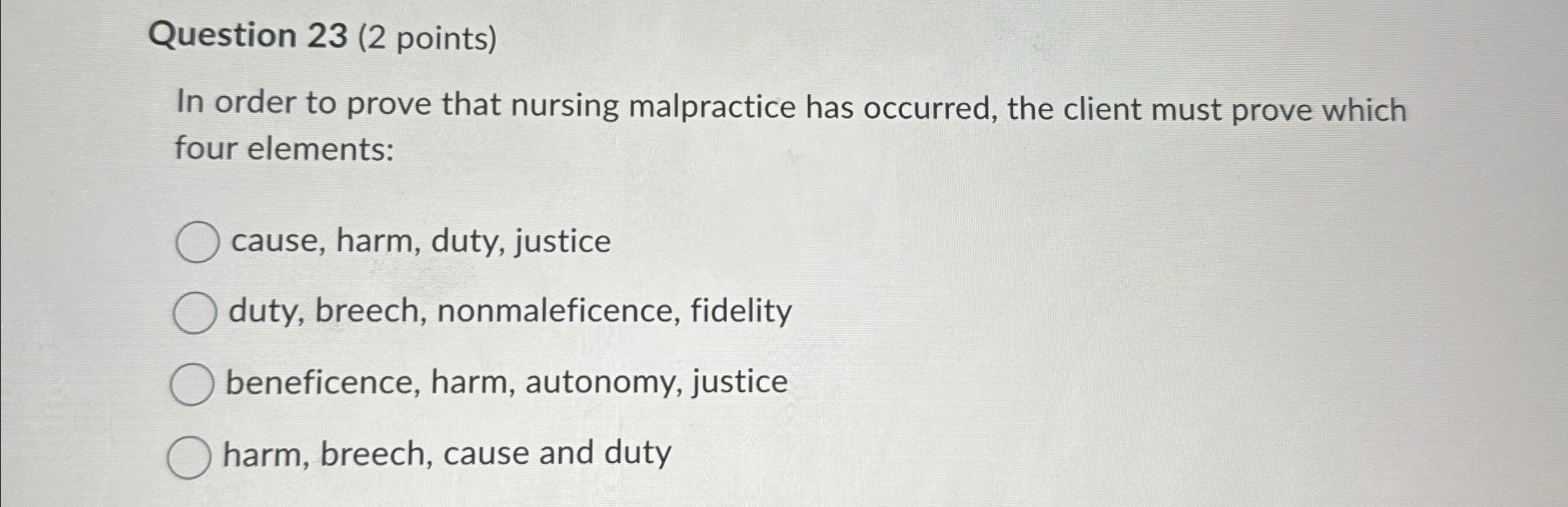 Solved Question 23 (2 ﻿points)In order to prove that nursing | Chegg.com
