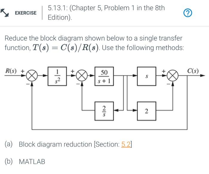 Solved EXERCISE Reduce the block diagram shown below to a | Chegg.com