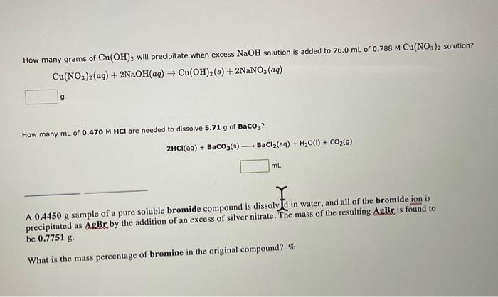 Solved How many grams of Cu(OH)2 will precipitate when | Chegg.com