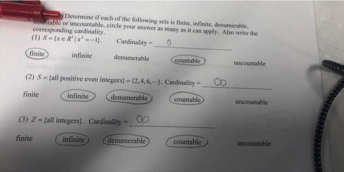 Solved Determine if each of the following sets is finite, | Chegg.com
