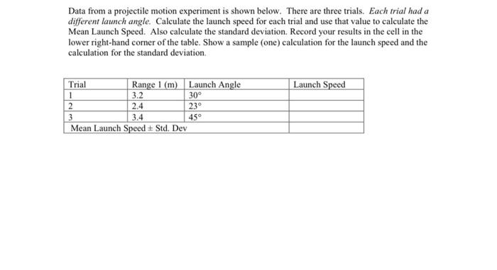 Solved Data from a projectile motion experiment is shown | Chegg.com