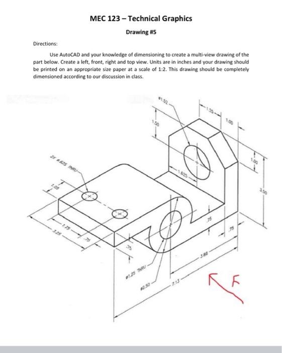 Solved MEC 123 - Technical Graphics Drawing #5 Directions: | Chegg.com
