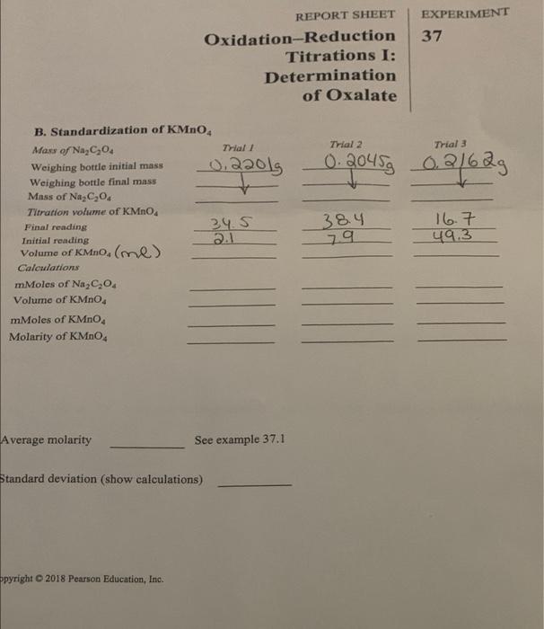 Solved EXPERIMENT 37 REPORT SHEET Oxidation-Reduction | Chegg.com Solved EXPERIMENT 37 REPORT SHEET Oxidation-Reduction | Chegg.com