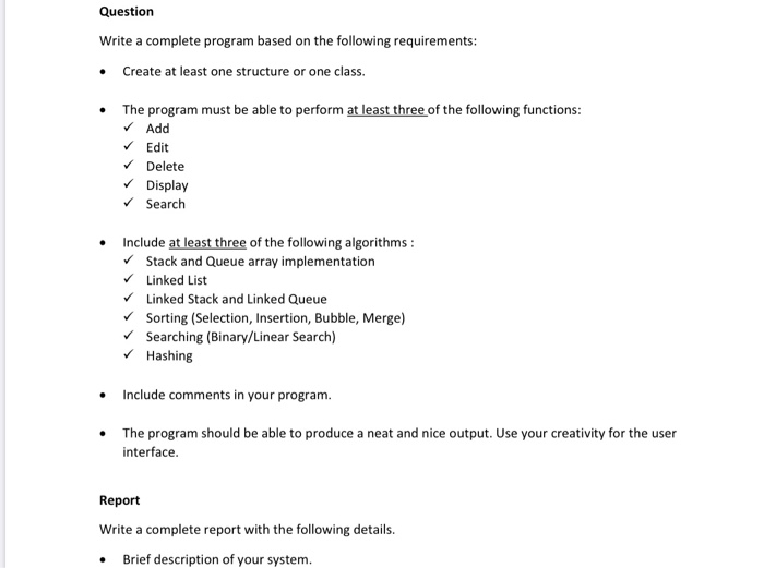 Solved Question Write a complete program based on the | Chegg.com