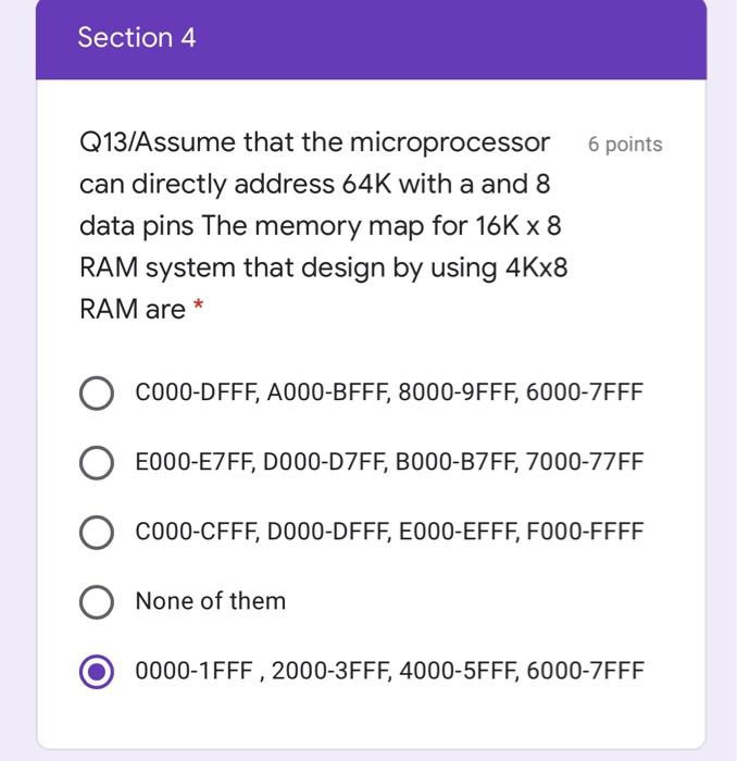 Solved Section 4 6 points Q13/Assume that the microprocessor | Chegg.com