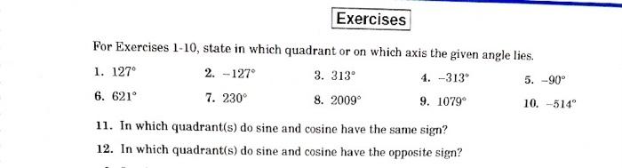 Solved For Exercises 1-10, state in which quadrant or on | Chegg.com