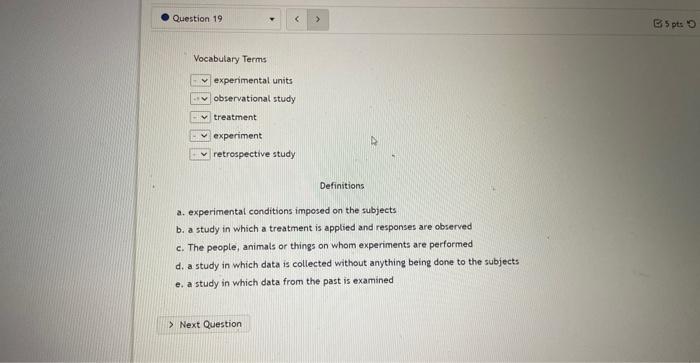 Solved Vocabulary Terms experimental units observational | Chegg.com