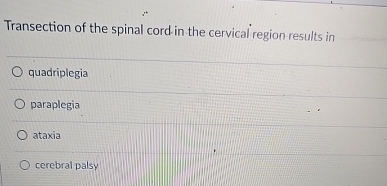 Solved Transection of the spinal cord in the cervical region | Chegg.com