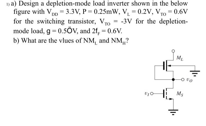 Solved 1) a) Design a depletion-mode load inverter shown in | Chegg.com