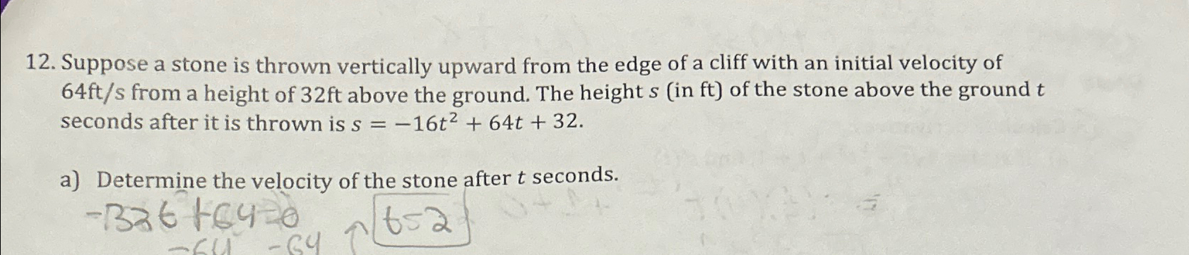 Solved Suppose a stone is thrown vertically upward from the | Chegg.com