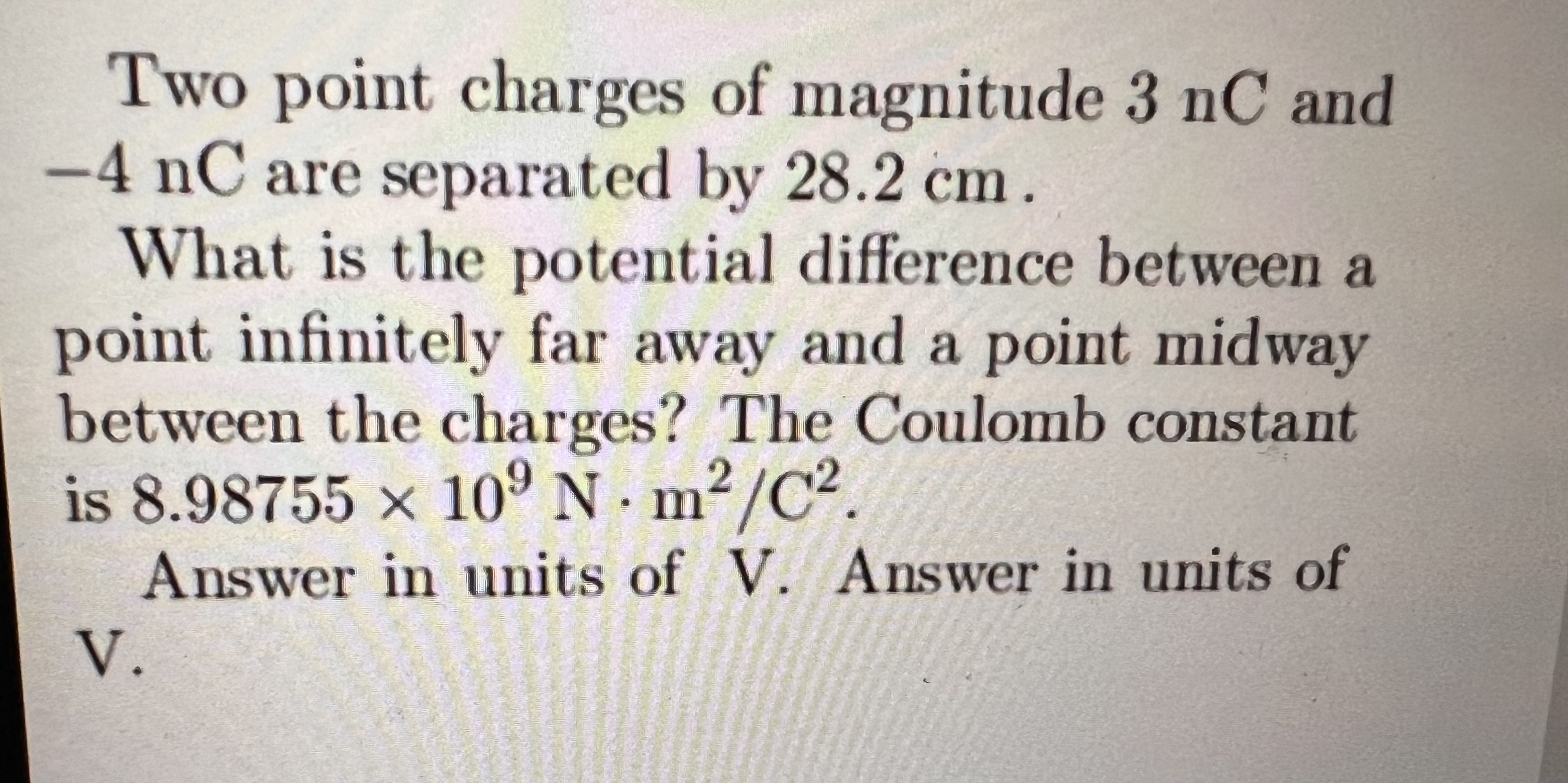 Solved Two point charges of magnitude 3nC ﻿and-4nC ﻿are | Chegg.com