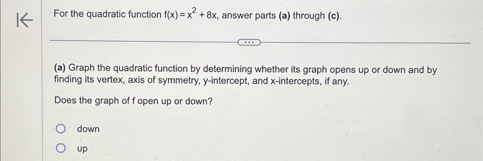 Solved For the quadratic function f(x)=x2+8x, ﻿answer parts | Chegg.com