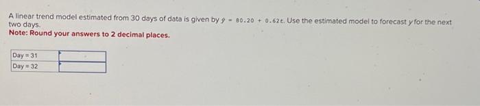 Solved A linear trend model estimated from 30 days of data | Chegg.com