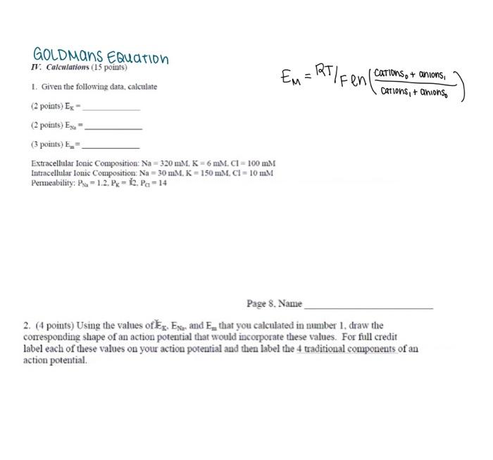 Solved auldMans EQuation IV. Calculations (15 points) 1. | Chegg.com