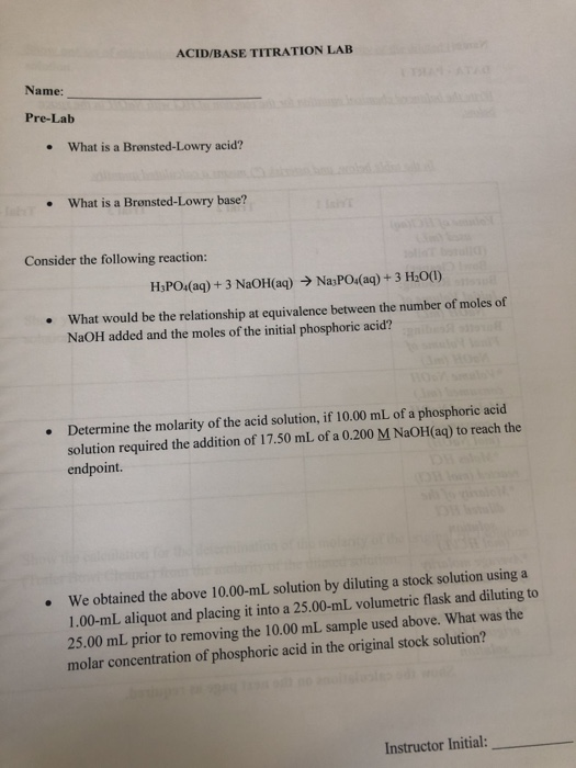 Solved ACID/BASE TITRATION LAB Name: Pre-Lab • What is a | Chegg.com