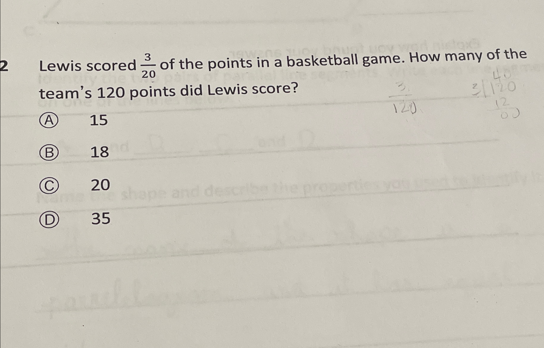 Solved 2 ﻿Lewis scored 320 ﻿of the points in a basketball | Chegg.com