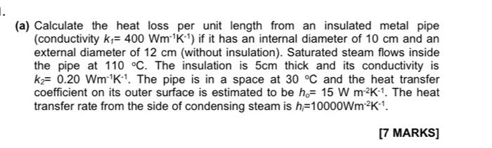 Solved (a) Calculate the heat loss per unit length from an | Chegg.com