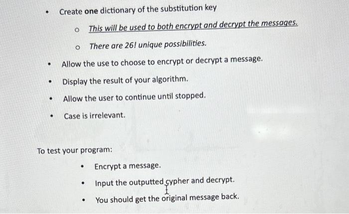 Solved - Create one dictionary of the substitution key This | Chegg.com