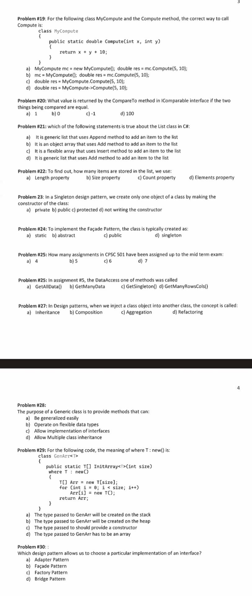 Solved Problem \#19: For the following class MyCompute and | Chegg.com