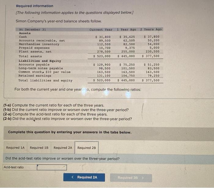 Solved 1-a) compute the current ratio for each of the three | Chegg.com