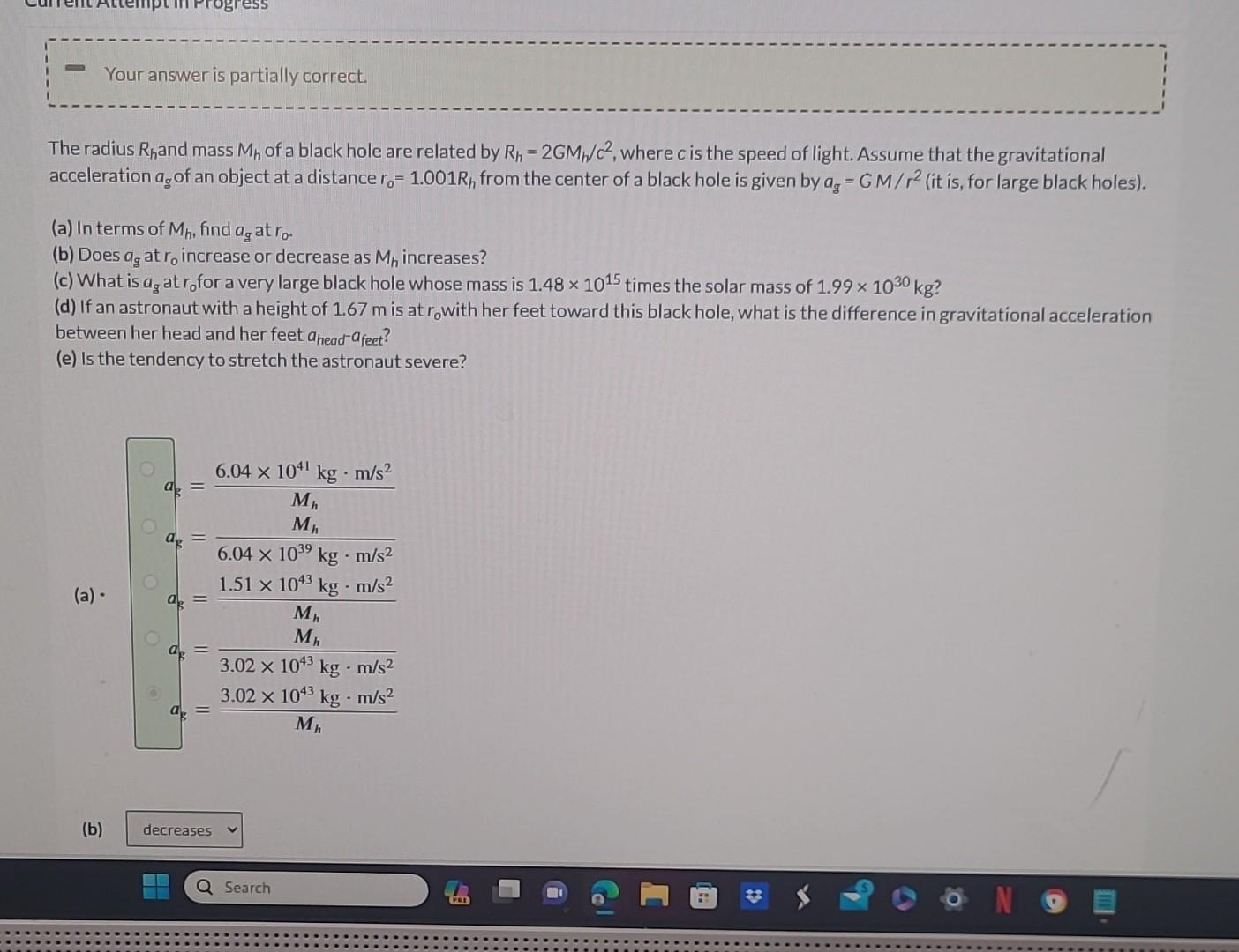 Solved The radius Rh and mass Mh of a black hole are related | Chegg.com