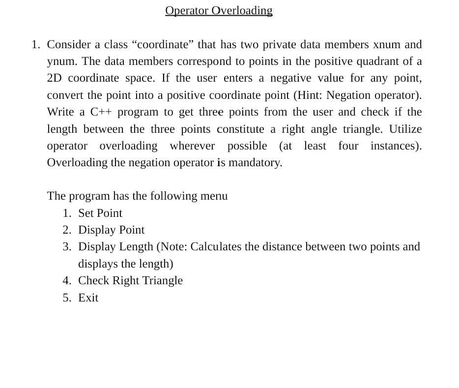 Solved Write a C++ program Consider a class "coordinate" | Chegg.com