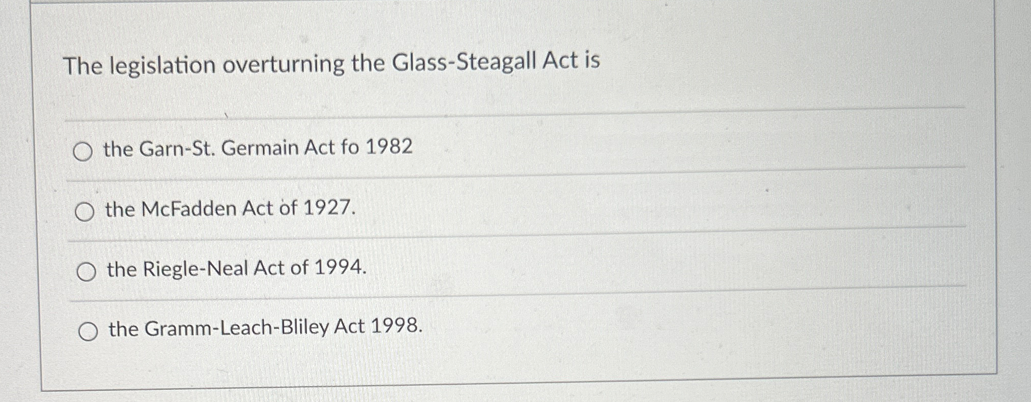 Solved The legislation overturning the Glass-Steagall Act | Chegg.com