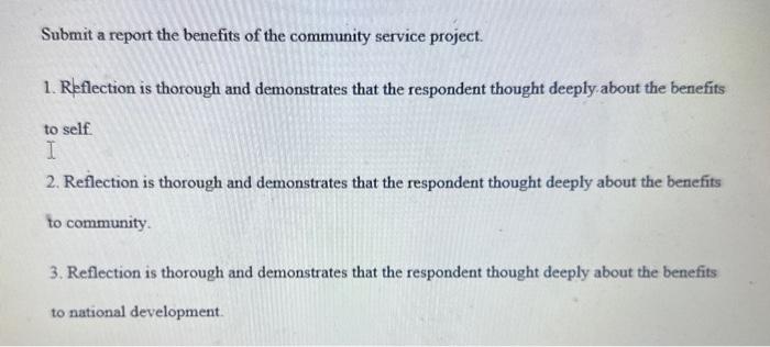 Solved Submit a report the benefits of the community service | Chegg.com