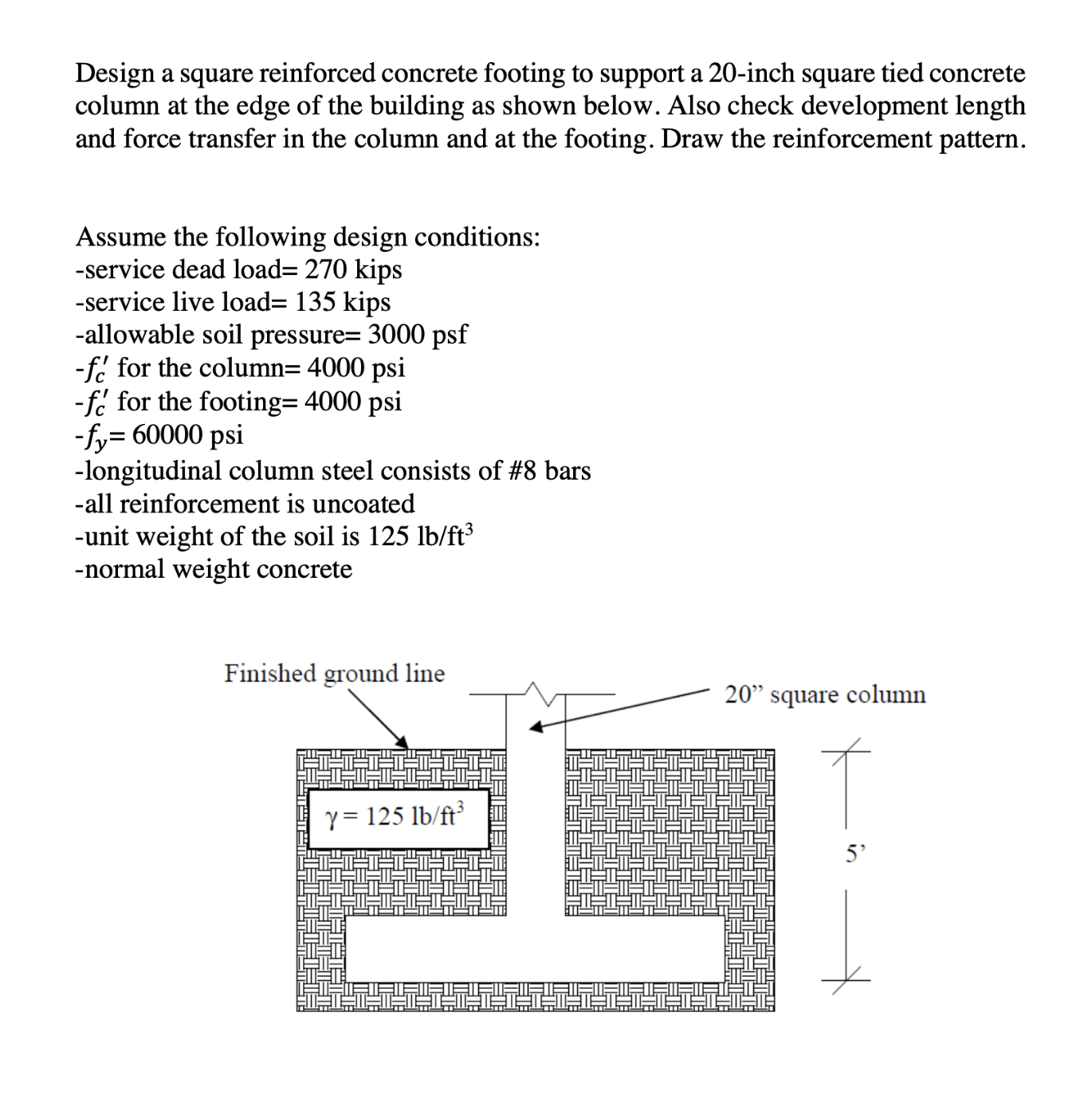 Solved Design a square reinforced concrete footing to | Chegg.com