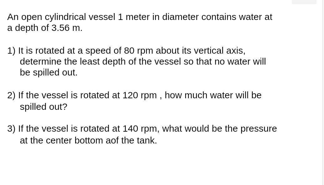 Solved An open cylindrical vessel 1 meter in diameter | Chegg.com