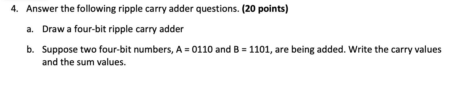 4. ﻿Answer the following ripple carry adder | Chegg.com
