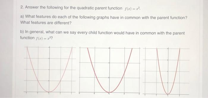 Solved 2. Answer the following for the quadratic parent | Chegg.com