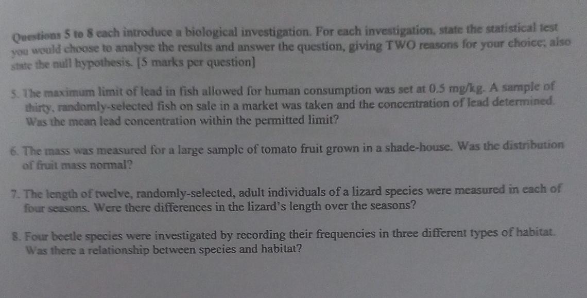 Solved Qeestions 5 to 8 each introduce a biological | Chegg.com