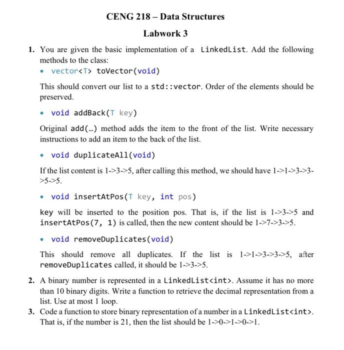 CENG 218 - Data Structures Labwork 3 1. You are given | Chegg.com