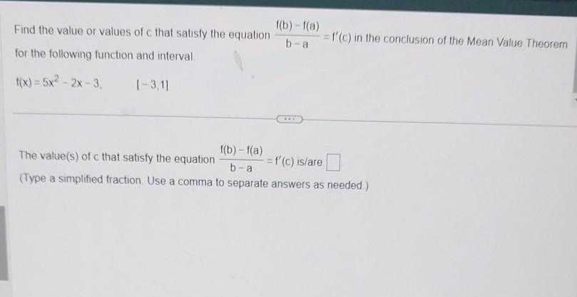 Solved Find the value or values of c that satisfy the | Chegg.com