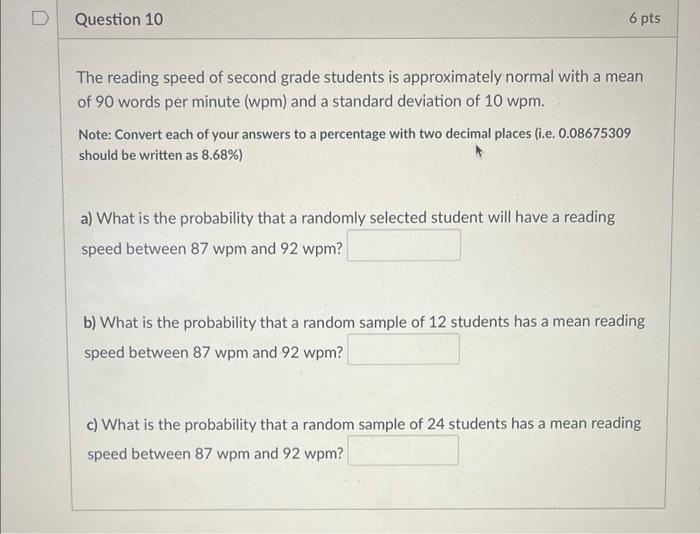 Solved The reading speed of second grade students is | Chegg.com