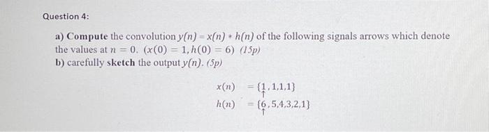 Solved a) Compute the convolution y(n)=x(n)+h(n) of the | Chegg.com