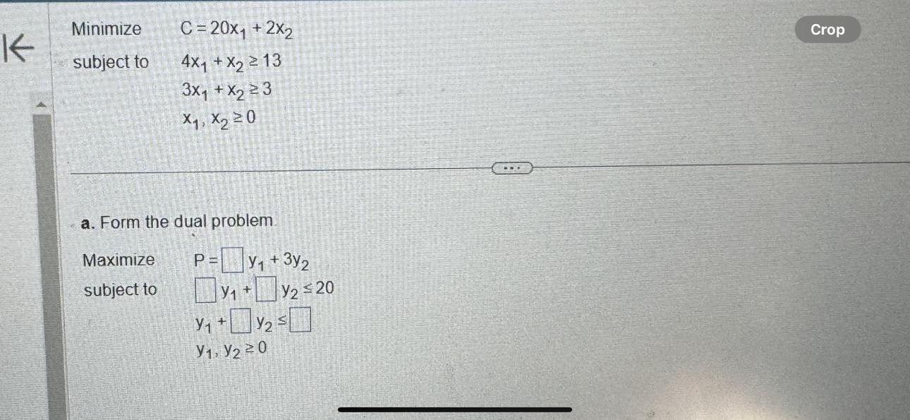 Solved Minimize ﻿Minimize C=20x1+2x2 ﻿subject | Chegg.com