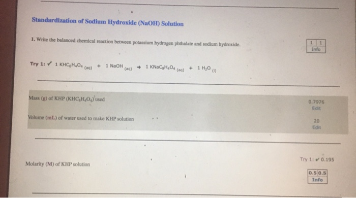 Standardization of Sodium Hydroxide (NaOH) Solution | Chegg.com