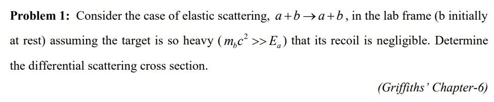 Solved Problem 1: Consider the case of elastic scattering, | Chegg.com